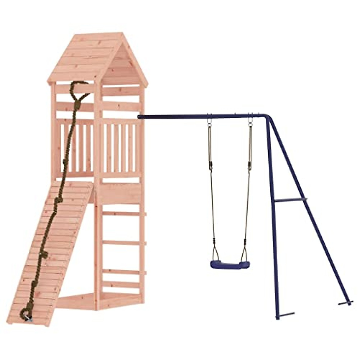 GOLINPEILO Outdoor Playset Solid Wood Douglas, Garden Play Set 1 Play Tower,1 Climbing Wall,1 Single Swing Set, Modern Outdoor Backyard Children's Climbing Wood Playground Playset,-4565