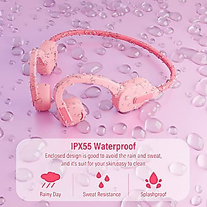 Yuanj Kids Wireless Bone Conduction Headphones, 5.2 Headphones for Kids Waterproof IPX5 Open Ear Headphones Sweat Splash Proof, Comes with 8G Memory 10 Hrs Music Play (Pink)