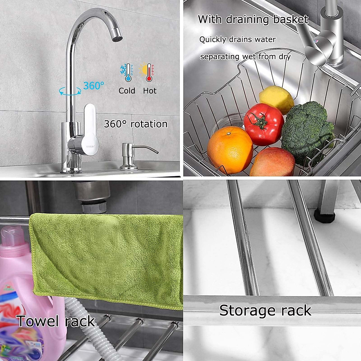 WORDFUN Freestanding Stainless Steel Sink, Restaurant Stand Sink, Commercial Kitchen Sink, Industrial Sink, Outdoor Sink Station, Oversized Compartment Sink, Camping Sink