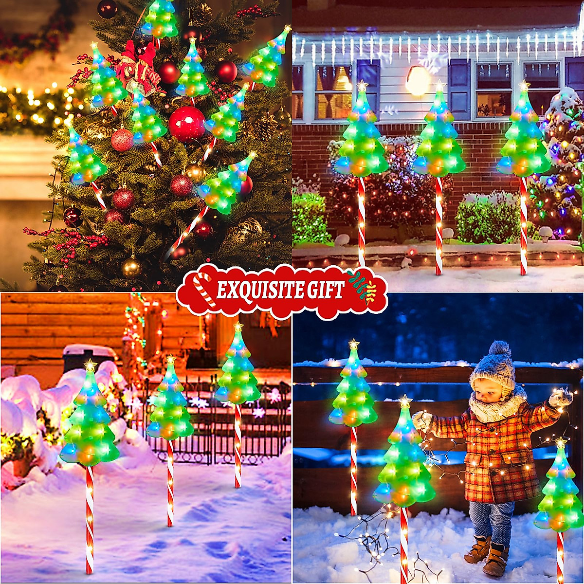 Christmas Decorations Outside Solar Christmas Tree Candy Cane Stake Lights, KOOPER 6 Pack Brighter 102 LED Solar Christmas Pathway Lights Outdoor, 8 Modes Outdoor Christmas Decoration for Xmas Decor