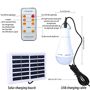 CCGKX Solar Light Bulbs Rechargeable with Remote Timer, 4 Modes Solar Powered Lantern for Indoor&Outdoor Chicken Coop Hurricane Emergency Lighting Hiking Camping (White, 300lm-2pack)