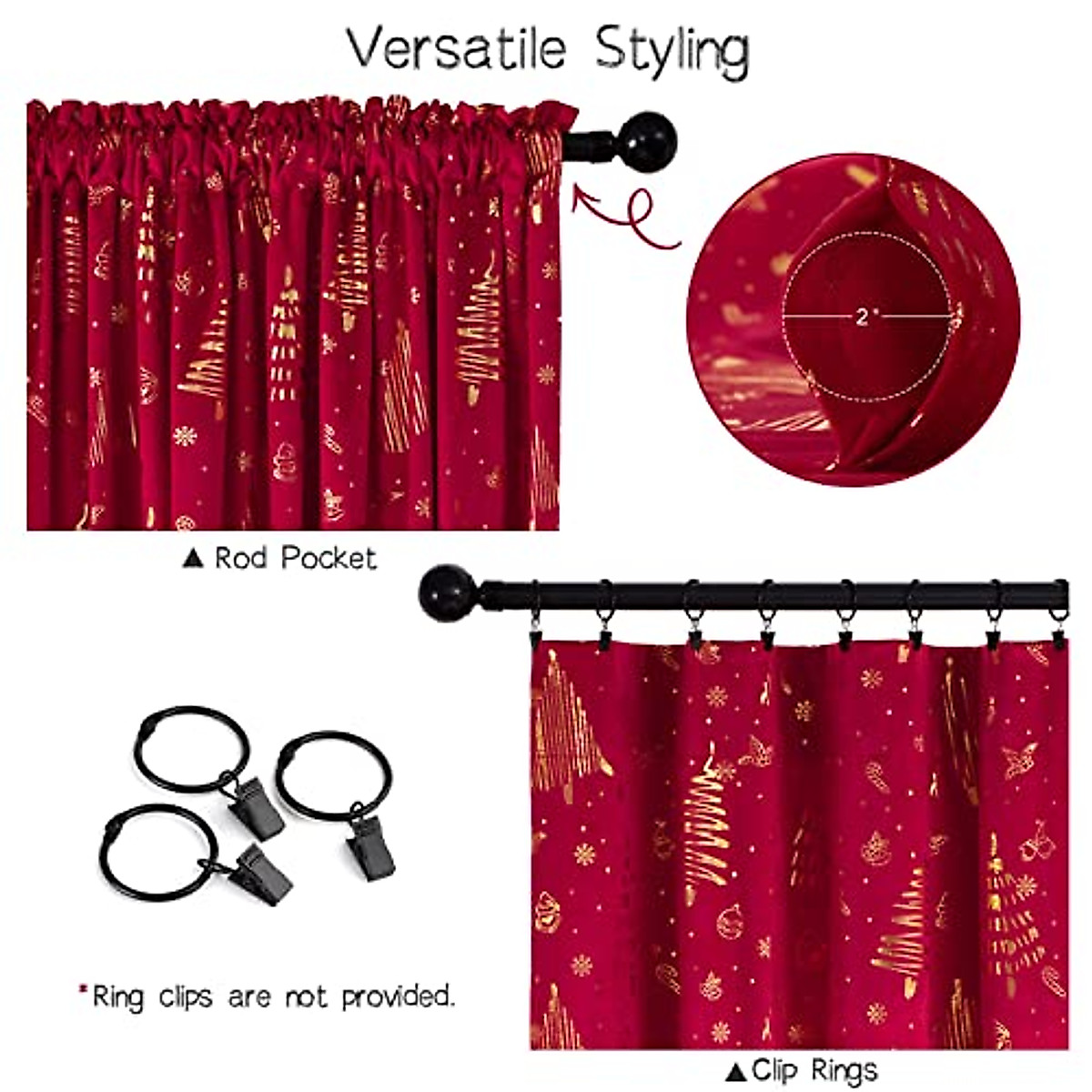 Topfinel Red Foil Print Velvet Curtains for Living Room and Bedroom - Thermal Insulated Blackout Curtains, Noise Reducing Window Drapes,Christmas and Party Decorations 52 x 108 Inches Long, 2 Panels