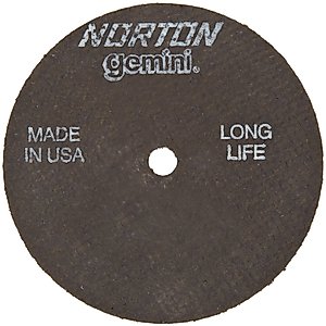 Norton Gemini Long Life Small Diameter Reinforced Abrasive Flat Cut-off Wheel, Type 01, Aluminum Oxide, 3/8" Arbor, 4" Diameter x 0.35" Thickness (Pack of 5)