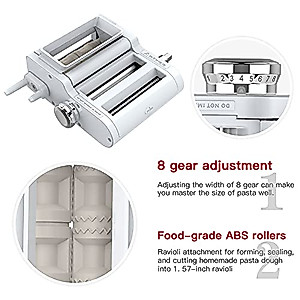 ANTREE 3-IN-1 Pasta Attachment & Ravioli Attachment for KitchenAid Stand Mixers, Pasta Maker Assecories included Pasta Sheet Roller, Spaghetti Cutter and Ravioli Maker Attachment