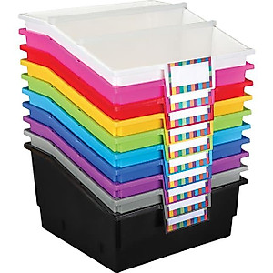 Really Good Stuff Picture Book Library Bins with Dividers - 12-Pack Rainbow