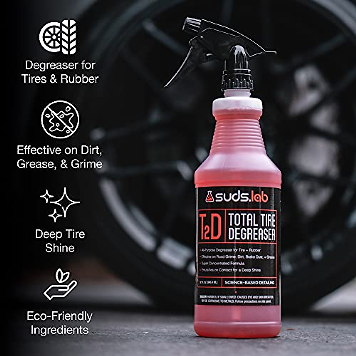 Suds Lab T2D Tire and Rubber Degreaser and Cleaner, Works to Remove Grease, Road Grime and Oil Stains from Tires and Rubber Trim - 32 oz