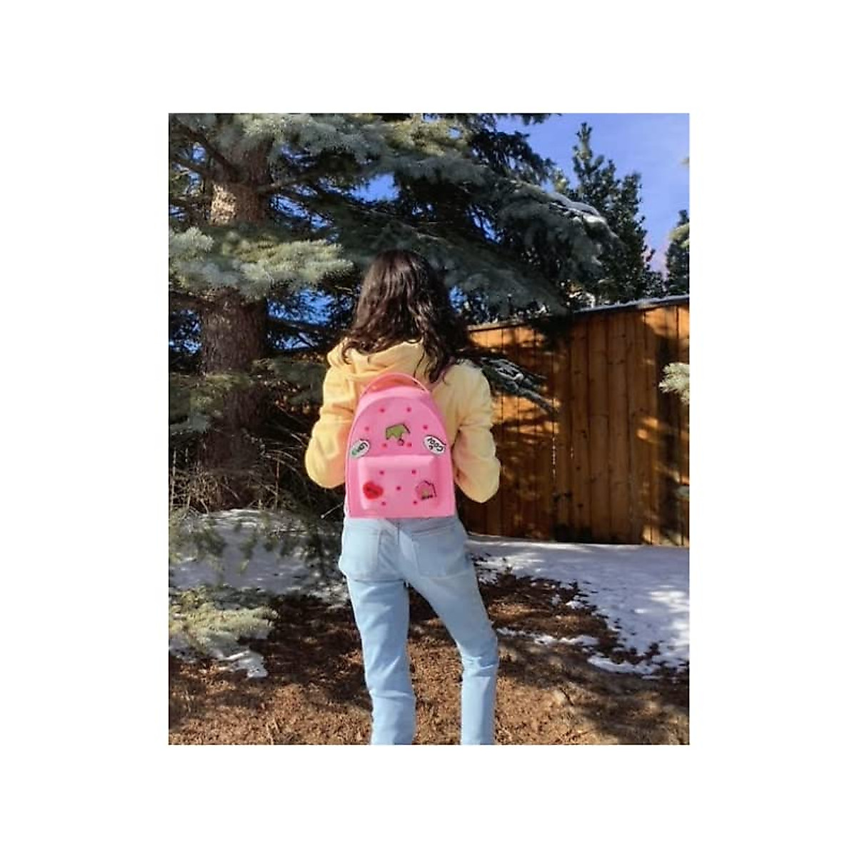 Pop N Shop Kids Silicone Jelly Clog Backpack With Charms - Gift For Boys and Girls Lightweight Fashionable Trendy (Pink)