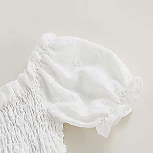 Infant Baby Girls Romper Dress Dot Pattern Short Sleeve Ruched Jumpsuits Skirts Hem Bodysuits Headband (White dots, 0-6 Months)