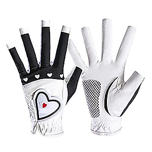 RNAGRET Golf Glove, Golf Gloves 1Pair Women Golf Gloves Fingerless Soft Sport Gloves Ladies Girl Granules Anti-Skid Glove Left and Right Hand Mittens (Color : Black, Size : 18)