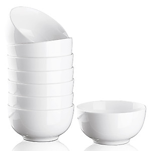 Cibeat 10 Ounce Porcelain Bowls Set 8 Pack Premium White Ceramic Bowls for Cereal, Soup, Salad, Pasta, Prep, Rice, Ice cream, Microwave & Dishwasher Safe