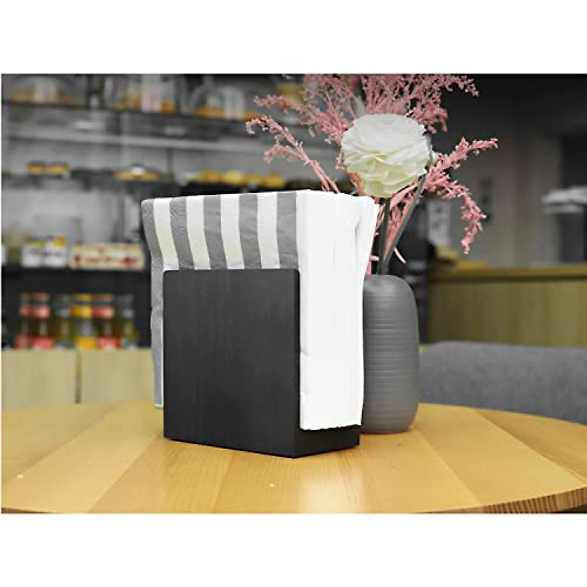 Napkin Holder For Table - Wooden Farmhouse Napkin Holders, Black Simple Upright Vertical Dining Table Cocktail Napkins Dispenser, Kitchen Rustic Natural Walnut Wood For Paper Napkins