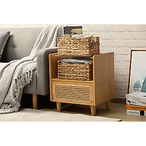 LOHASBEE Wicker Baskets with Handles, Hand Woven Storage Baskets Natural Water Hyacinth Rectangular Large Basket for Organizing Shelves, 2 Packs