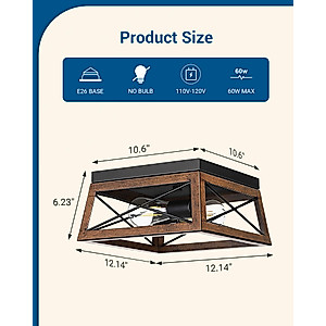 DEWENWILS Farmhouse Metal Flush Mount Light Fixture with Wood Grain Finish, 2-Light Ceiling Lamp for Kitchen, Hallway, Entryway, Foyer
