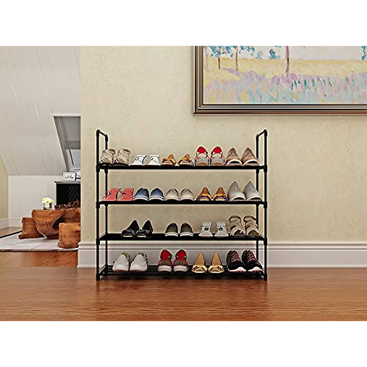 IMVELY 4-Tier Shoe Rack Organizer,16-24 Pairs Metal Shoe Rack for Closet,Shoe Stand,Shoe Shelf,Show Rack,Shoe Storage Cabinet for Entryway Bedroom Living Room Office,Black