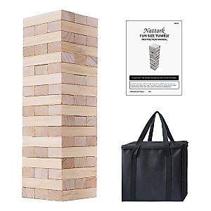 SHAREWIN Giant Tumbling Tower (Stack from 1.77Ft to 4+ Ft), Wood Stacking Giant Blocks Game| Made from Premium Pine Wood| Ideal for Family, 54PCS