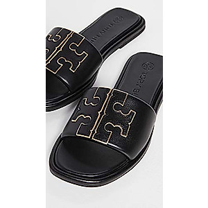 Tory Burch Women's Double T Sport Slides, Perfect Black/Gold, 11 Medium US