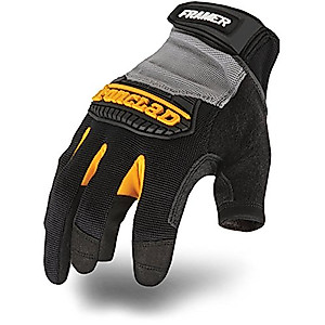 Ironclad Framer; Carpenter Work Gloves, Open Finger Dexterity, Performance Fit, Durable, Machine Washable, (1 Pair), FUG-04-L,Grey/Black