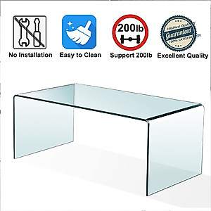 SMARTIK Glass Coffee Table, Modern Clear Tempered Glass Coffee Table for Living Room, Easy to Clean and Safe Rounded Edges (Medium 39.4" x 19.7" x 13.8")