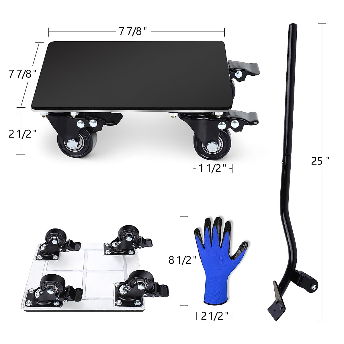 【Upgrade with Brake】 Furniture Dolly, Furniture Movers with 4 360° Rotatable Rubber Universal Wheels, Carbon Steel Panel Heavy Duty Moving Base Tools with Brake & Lifter, Maximum Load 3000LBS
