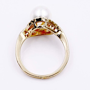 8 mm Pearl Ring AAA CZ Micro Pave Size 5-10 Wedding Jewelry (Gold, 7)