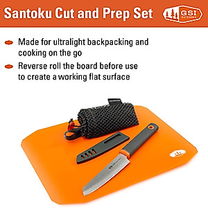 GSI Outdoors Knife & Cutting Board Set I Santoku Ultralightweight Prep Surface Board and Pairing Knife Travel Kit for Camping, Backpacking & Travel