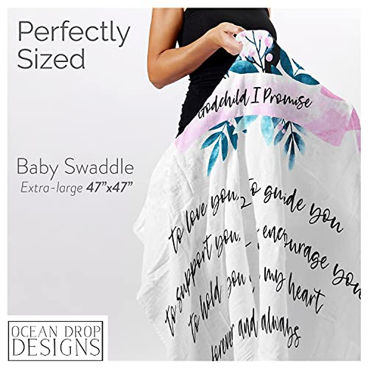 Ocean Drop Designs 100% Cotton Baby Blanket - Muslin Swaddle Blankets, Baby Swaddle, Newborn Swaddle, Receiving Blankets, Gender Neutral Baby Gift, Christian Baby Gifts, Baptism Gifts for Boys & Girls