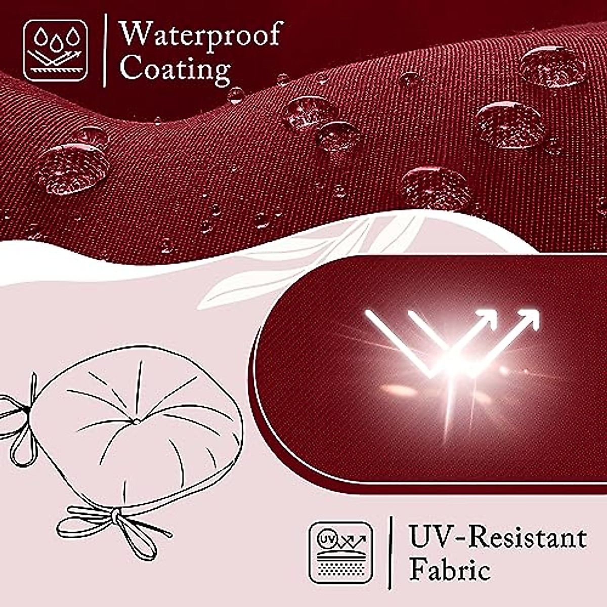 LOVTEX Memory Foam Outdoor Chair Cushions, 2 Pack, Round, 15 Inch, Dark Red, Waterproof, with Ties