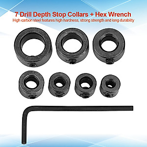 7Pcs/Set Drill Depth Stop, Drill Bit Depth Stop Drill Stop Rings Set 3-12mm Collars Limit Ring Chuck Positioner Locator with Hex Wrench Woodworking Tool