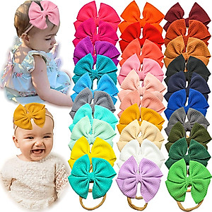 CÉLLOT 30 Colors Baby Hair Accessories 4 in Bows for Girls Newborn Baby Girl Hair Bows Super Soft Nylon Elastic Headbands for Infants Photographic