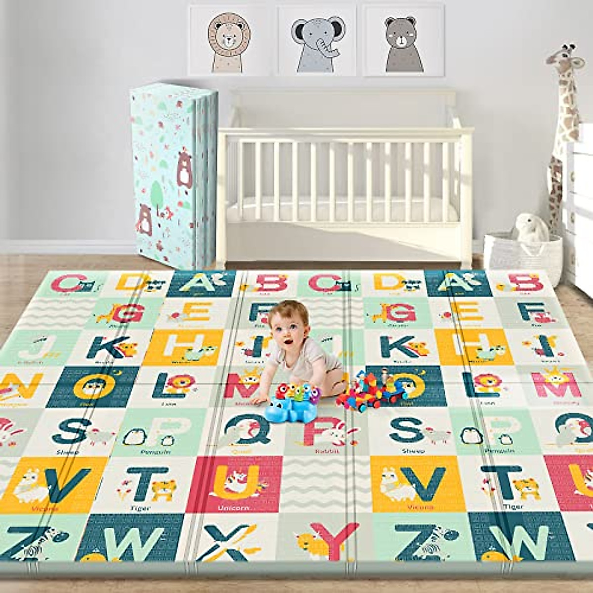 Gimars Baby Play Mat, Reversible and Foldable Baby Mat for Floor, 79 x 71 x 0.6" Extra Large Play Mat, Waterproof Foam Playmat for Babies, Infants, Toddlers, Play & Tummy Time