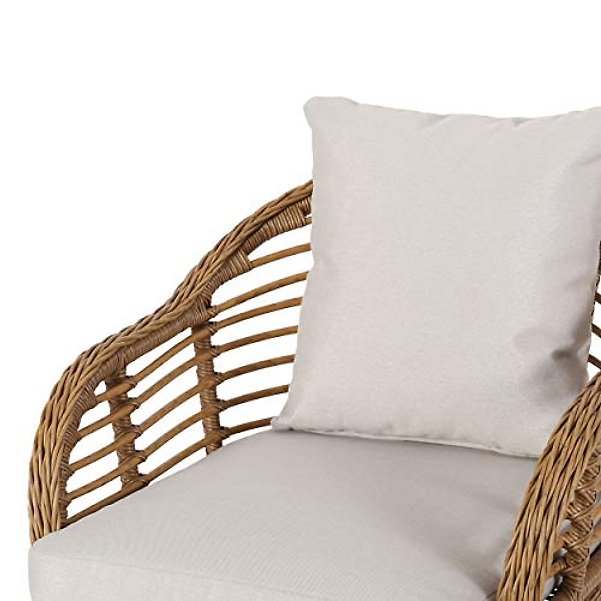 Becky Indoor Wicker Club Chairs with Cushions (Set of 2), Light Brown and Beige