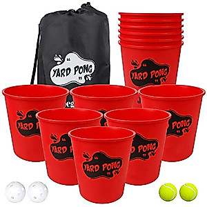Juegoal Yard Pong, Outdoor Giant Yard Games Set for Adults and Kids, with 12 Buckets and 4 Balls, Toss Game Throwing Outside Family Game for Beach, Camping, Lawn and Backyard