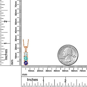 Gem Stone King Customized and Personalized Diamond and 3 Gemstone Birthstone Mother Necklaces In 18K Rose Gold Plated Sterling Silver | 3-Stone Pendant Necklace For Women | Round 5MM