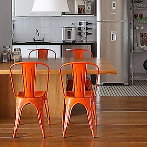 XXkseh Metal Dining Chairs Set of 4 Patio Chairs Restaurant Chair 18 Inch Seat Height Indoor Outdoor Chairs Tolix Style Bar Chairs Side Metal Stackable 330LBS Weight Capacity, Orange