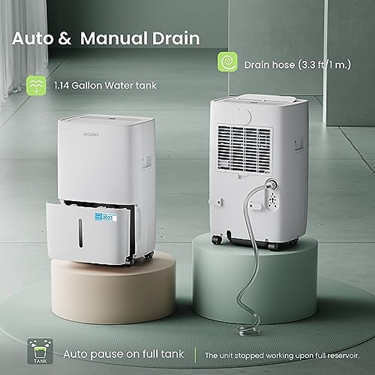 Waykar 80 Pints Energy Star Dehumidifier for Spaces up to 5,000 Sq. Ft at Home, in Basements and Large Rooms with Drain Hose and 1.14 Gallons Water Tank (JD025CE-80)