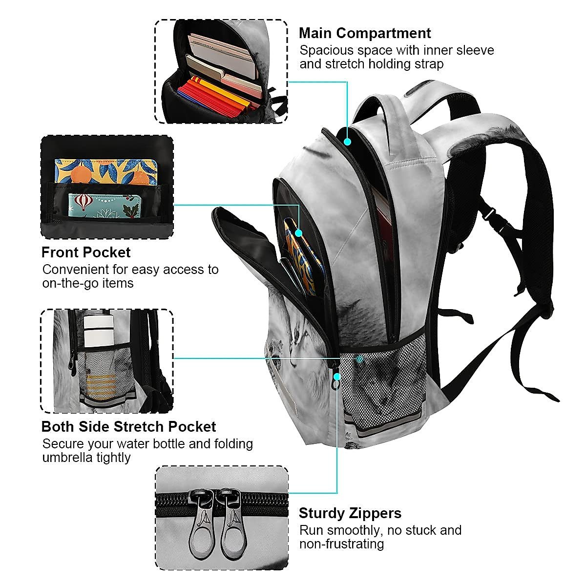 Wolf Animal Backpack for Students Boys Girls School Bag Travel Daypack