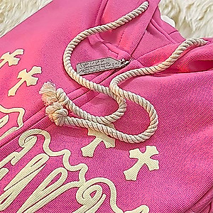 Lafaguw Zip Up Hoodie for Women Cross Graphic Hoodies Y2k Jacket Fashion Aesthetic Sweatshirt Gothic Clothes Pink-L