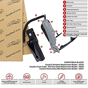 Modern Box Cutter, auto retract, blade vanishing technology, extra tape cutter at back, dual side edge guide, 3 blade depth setting, 2 blades and holster - Grey Color 4000