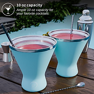 vaanshie Stainless Steel Martini Glass [Pack of 2] – 10oz, Blue, Powder Coated, No Sweat, Double Wall Margarita Tumbler for Cocktails and Cold Drinks | Barware & Kitchen