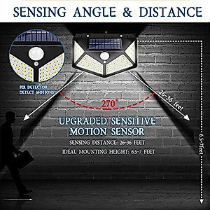 Solar Lights Outdoor 3 Modes/100LED Solar Security Lights Solar Motion Sensor Lights Wireless IP 65 Waterproof Outdoor Lights for Front Door, Yard, Garage, Deck (4 Pack)