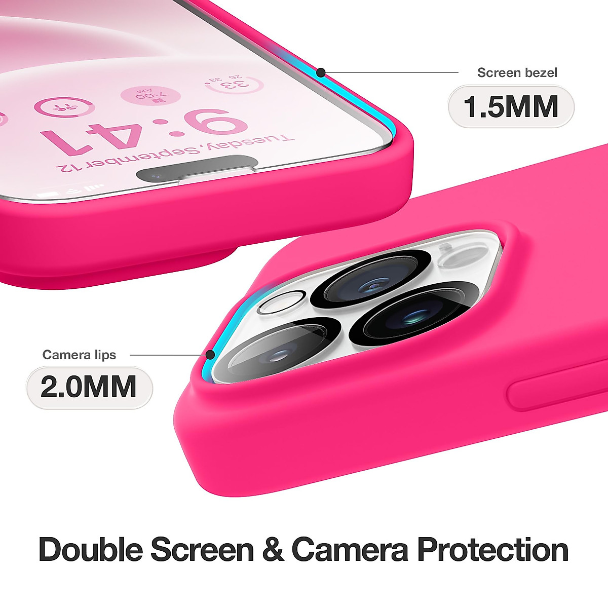 GONEZ Magnetic for iPhone 14 Pro Case, [Compatible with Magsafe] [2X Screen Protector + 2X Camera Lens Protector], Liquid Silicone Shockproof Protective Phone Case for iPhone 14 pro 6.1", Rose Red