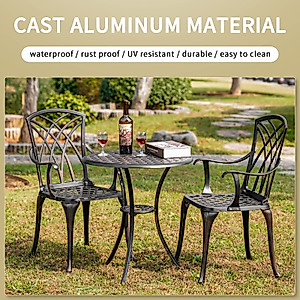 Withniture 3 Piece Bistro Patio Set Cast Alumiunm Patio Furniture Set,All Weather Bistro Table and Chairs Set of 2 with 1.97" Umbrella Hole,Outdoor Patio Bistro Sets for Garden（Antique Bronze）