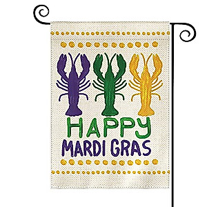 AVOIN colorlife Happy Mardi Gras Garden Flag 12x18 Inch Vertical Double Sided, Boil Crawfish Holiday Party Yard Outdoor Decoration