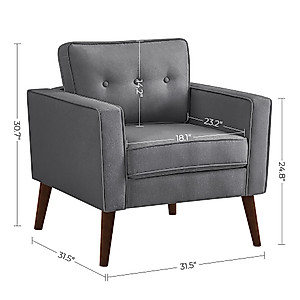 VASAGLE Accent Chair with Upholstered Cushion, Solid Wood Legs, for Living, Dining Room, Office, 31.5 x 31.5 x 30.7 Inches, Gray
