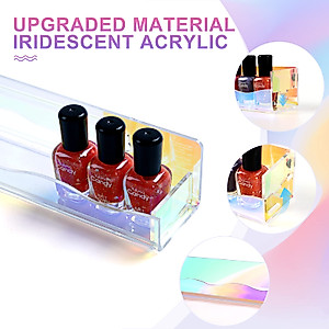 FFowcye 6 Packs Iridescent Nail Polish Wall Mounted Organizer, 15" Rainbow Floating Shelves, Acrylic Nail Polish Wall Rack for Paint, Tattoo Ink, Essential Oils, Makeup Storage Display Stand