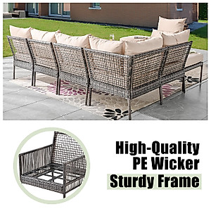 PatioFestival 7 Pieces Patio Furniture Sets All-Weather Outdoor PE Wicker Rattan Sectional Sofa Conversation Set with Thick Cushions and Coffee Table(Beige)