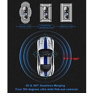 CarThree 360 Degree Bird View Panoramic System 4 HD Cameras Around View System with Night Vision DVR Parking Monitoring Driving Record Universal Rear View Cam for All Car