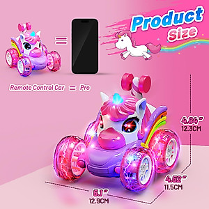 Carsky Remote Control Car RC Stunt Cars for Girl 360°Stunt Rotation 4WD Remote Cars for Kids 3-6 Double Sided RC Car with LED Lights,2.4GHz Electric Toy Car,Birthday Gift for 3 4 5 6 Year Old Girl