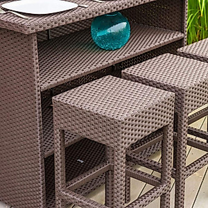 Christopher Knight Home Milton Outdoor Wicker Bar Set, 7-Pcs Set, Dark Brown
