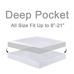 Cooling Mattress Topper California King for Back Pain, Extra Thick Mattress Pad Cover, Plush Pillow Top Overfilled with Down Alternative, Deep Elastic Pocket, White